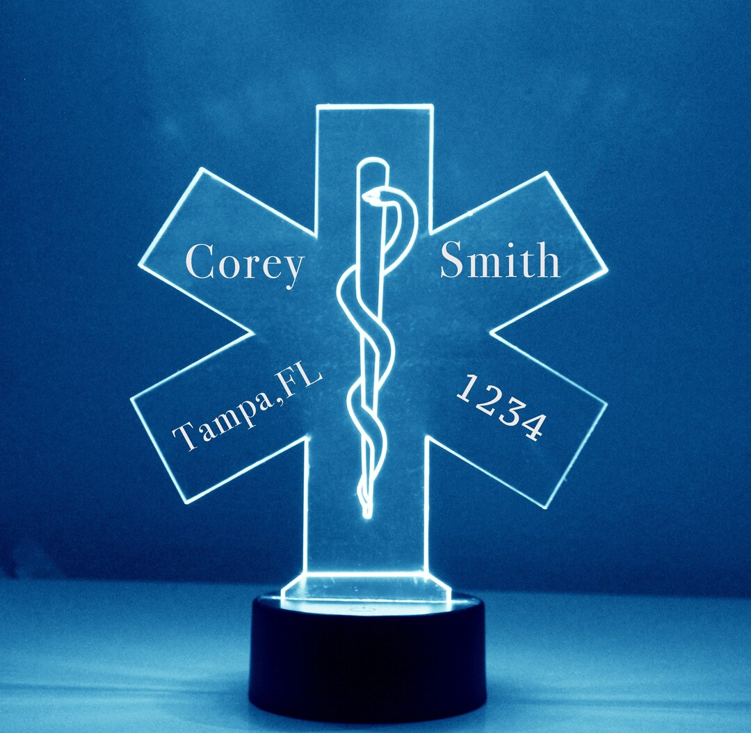 Light up EMT / EMS Design, Custom Engraved Night Light, Personalized ...