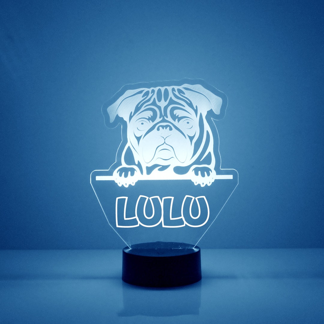 Pug Dog Acrylic Light up , Custom Engraved Night Light, Personalized ...
