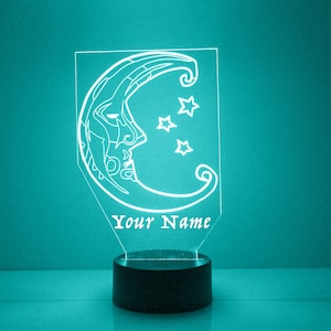 Crescent Moon and Stars, Custom Engraved LED Night Light, Personalized ...
