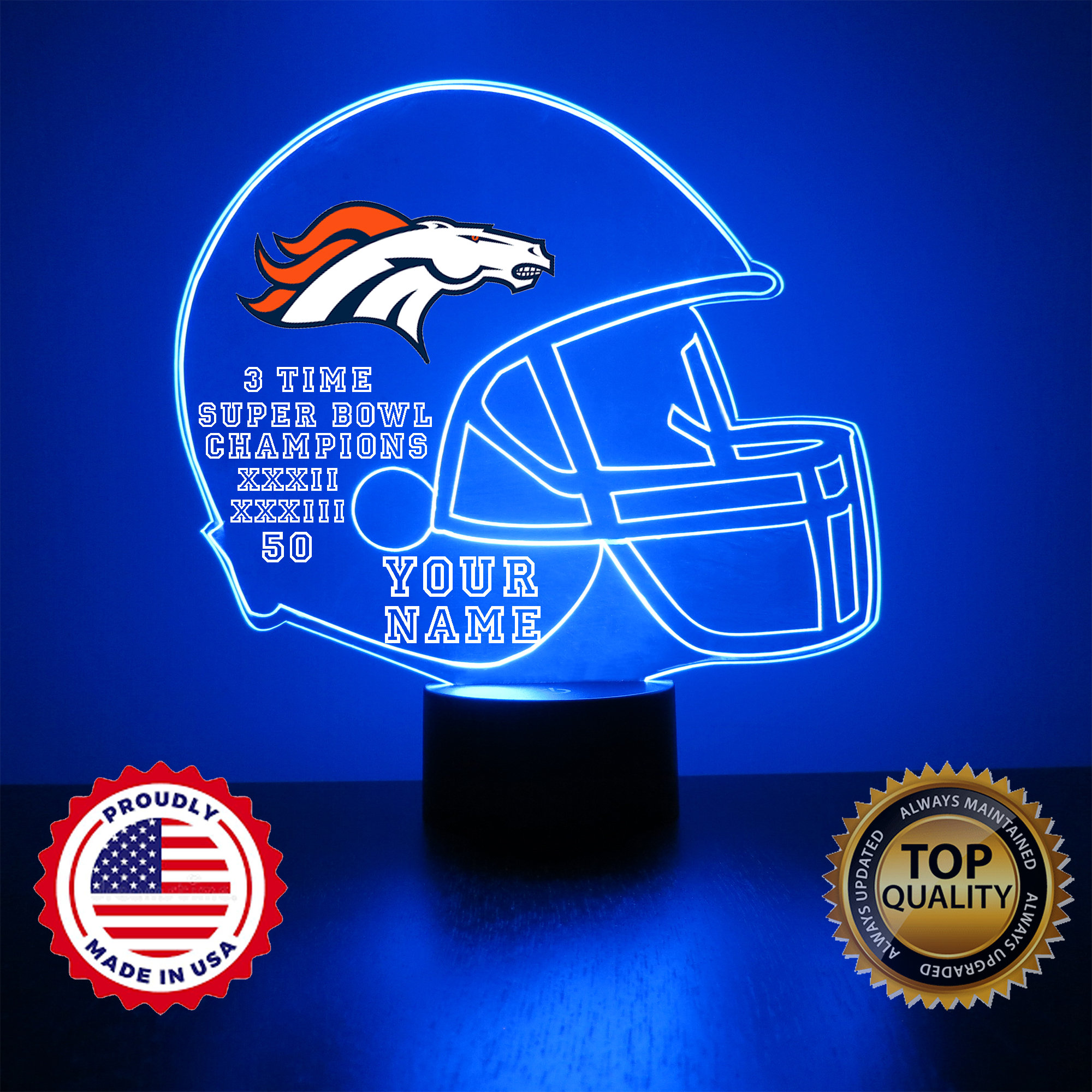 Denver Broncos, LED Football Sports Fan Lamp, Custom Made Night Light ...