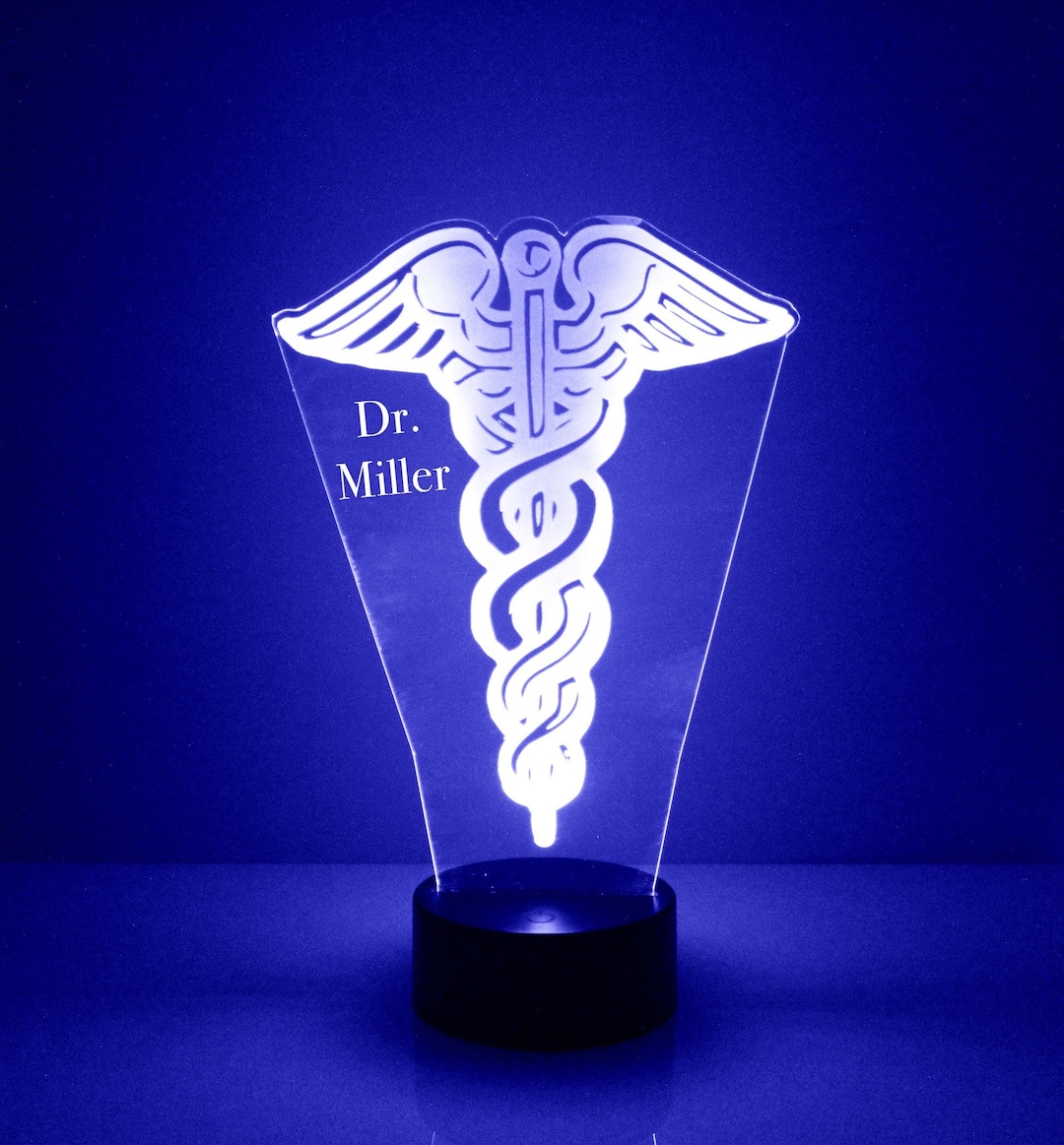 Acrylic Medical Symbol Caduceus Light up , Custom Engraved Table Light ...