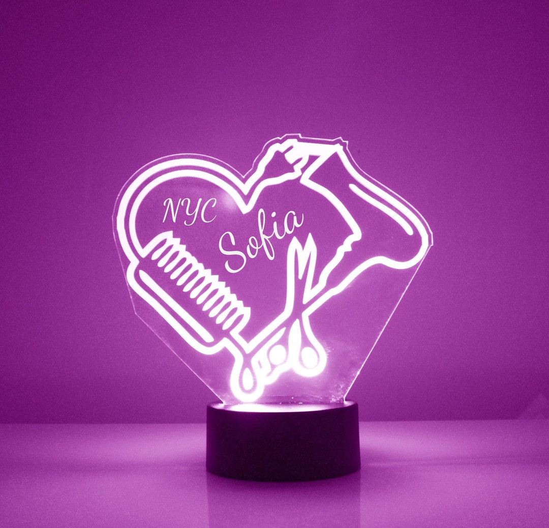 Hair Stylist Acrylic Light up Salon Sign, Custom Engraved Table Light ...