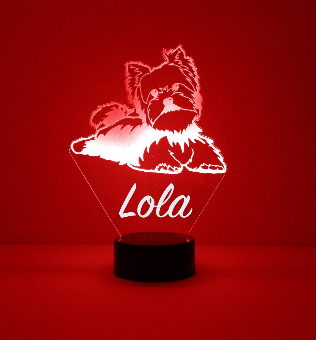 Yorkie Dog Acrylic Light up , Custom Engraved Night Light, Personalized ...