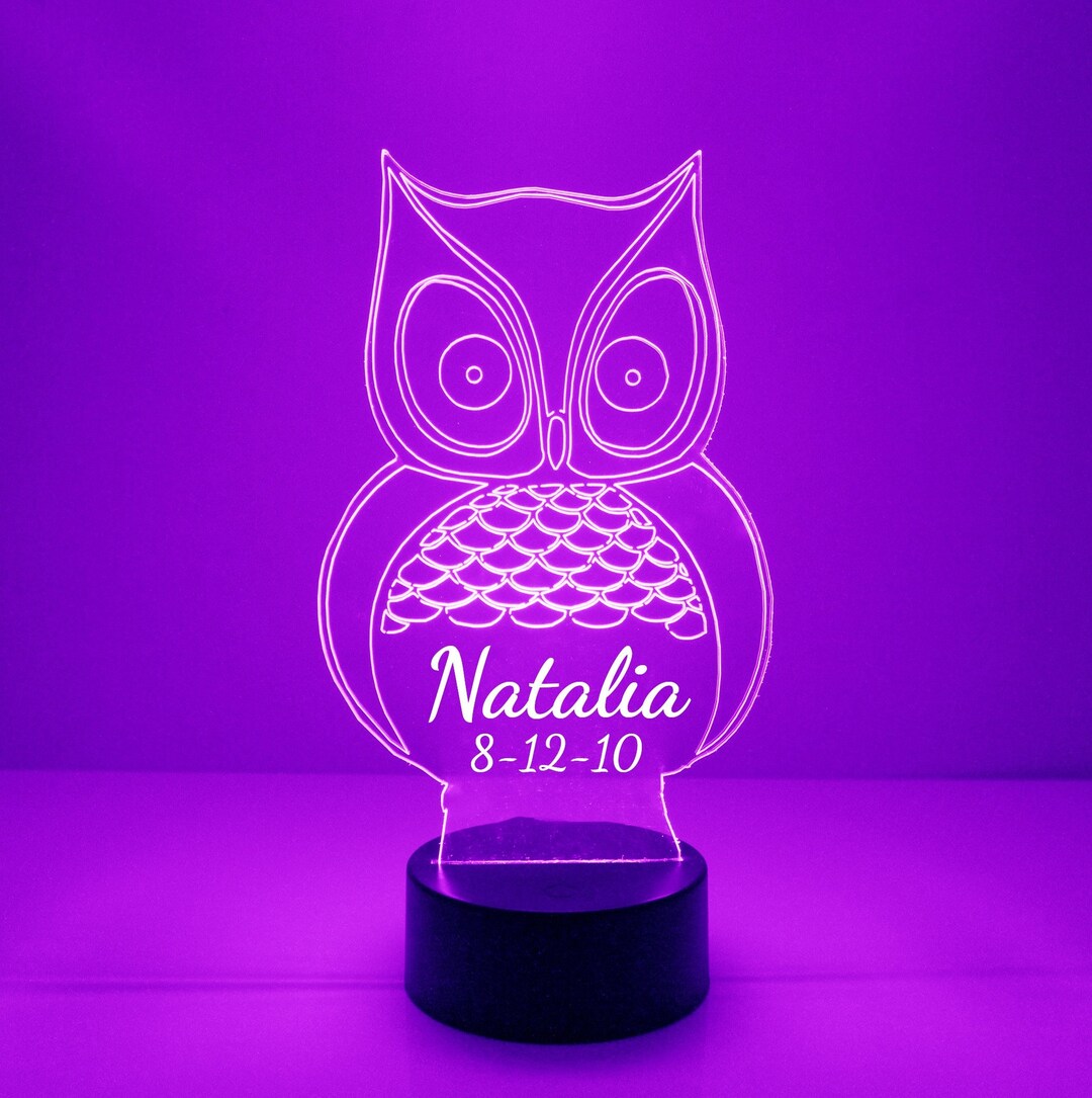Light up Owl, Custom Engraved Night Light, Personalized Free, 16 Color ...