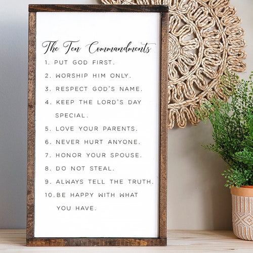 The Ten Commandments Sign Religious Wall Decor Framed Wood - Etsy