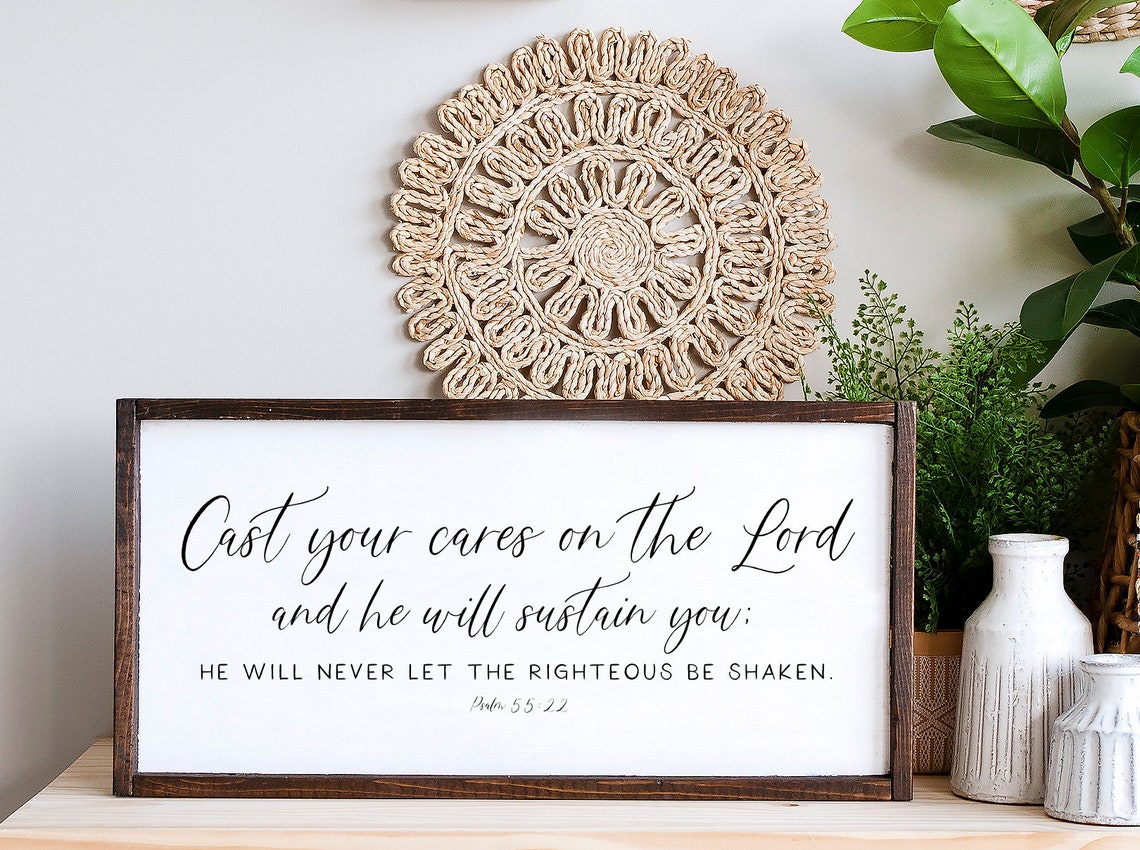 Bible Verse Wall Art Wall Decor Living Room Psalm 55:22 | Etsy