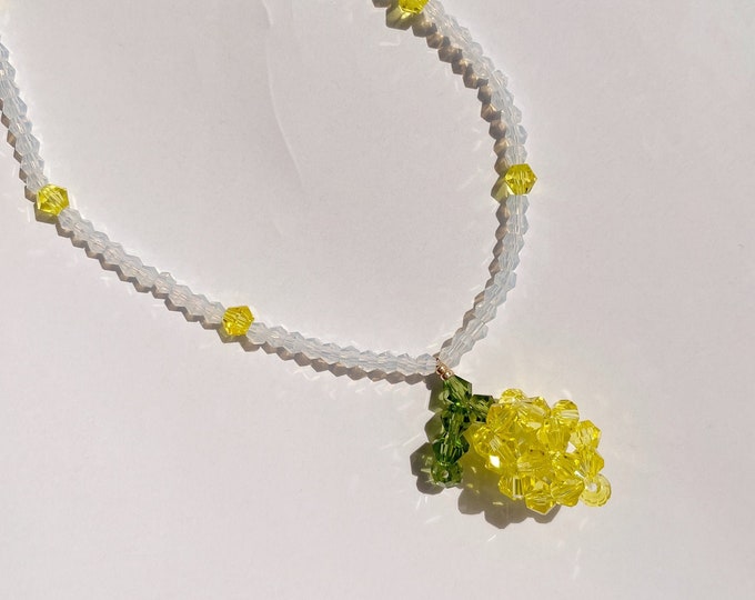 Lemon Beads Necklace, Fruit Necklace Choker, Glass Beaded Lemon ...