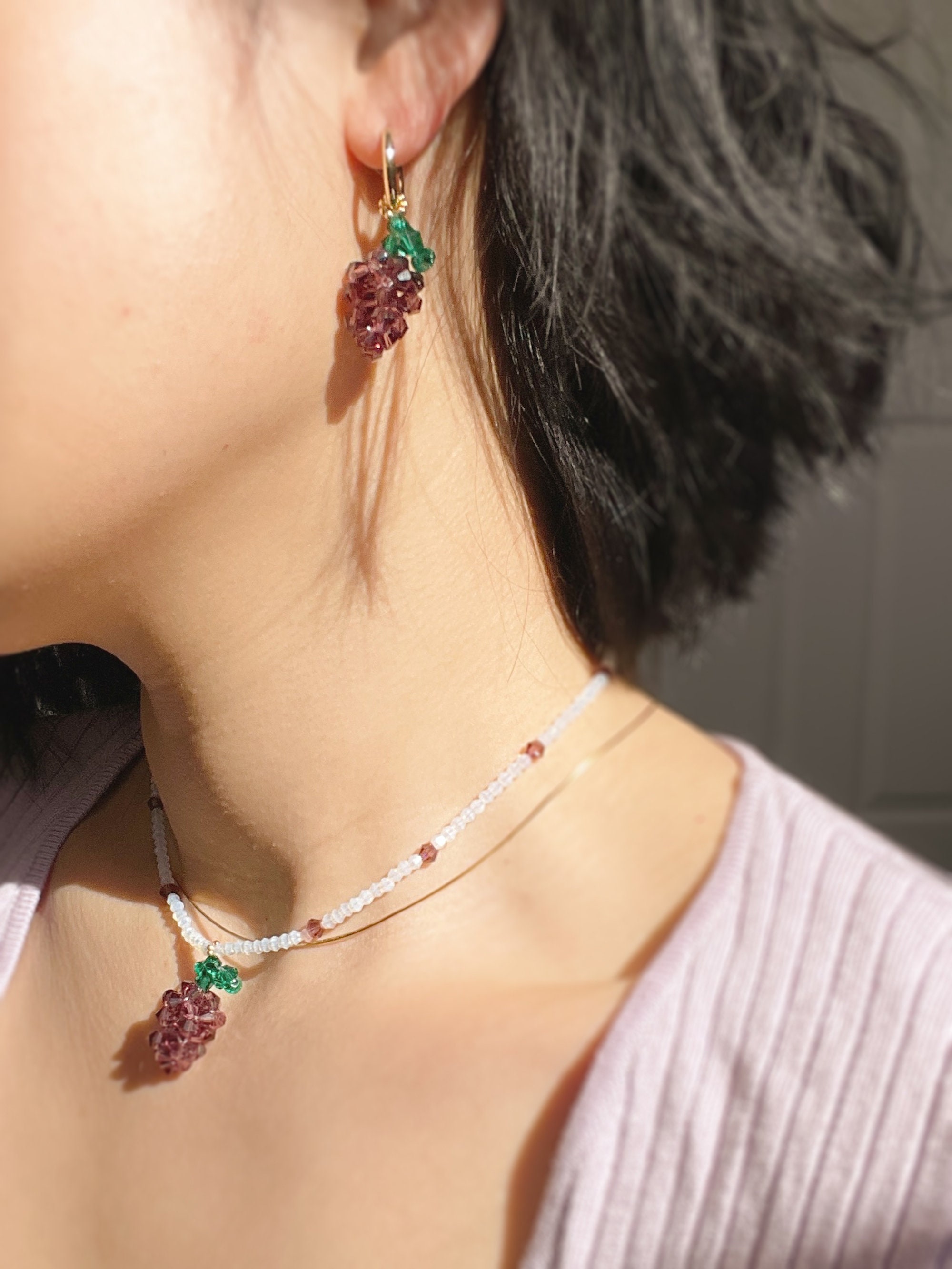 Grape Bead Necklace Fruit Necklace Glass Beaded Grape | Etsy