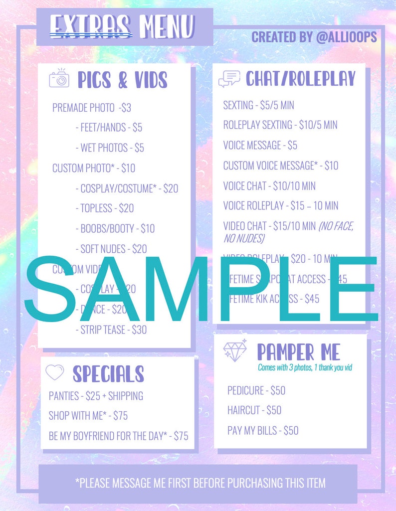 Price List Onlyfans Menu Template