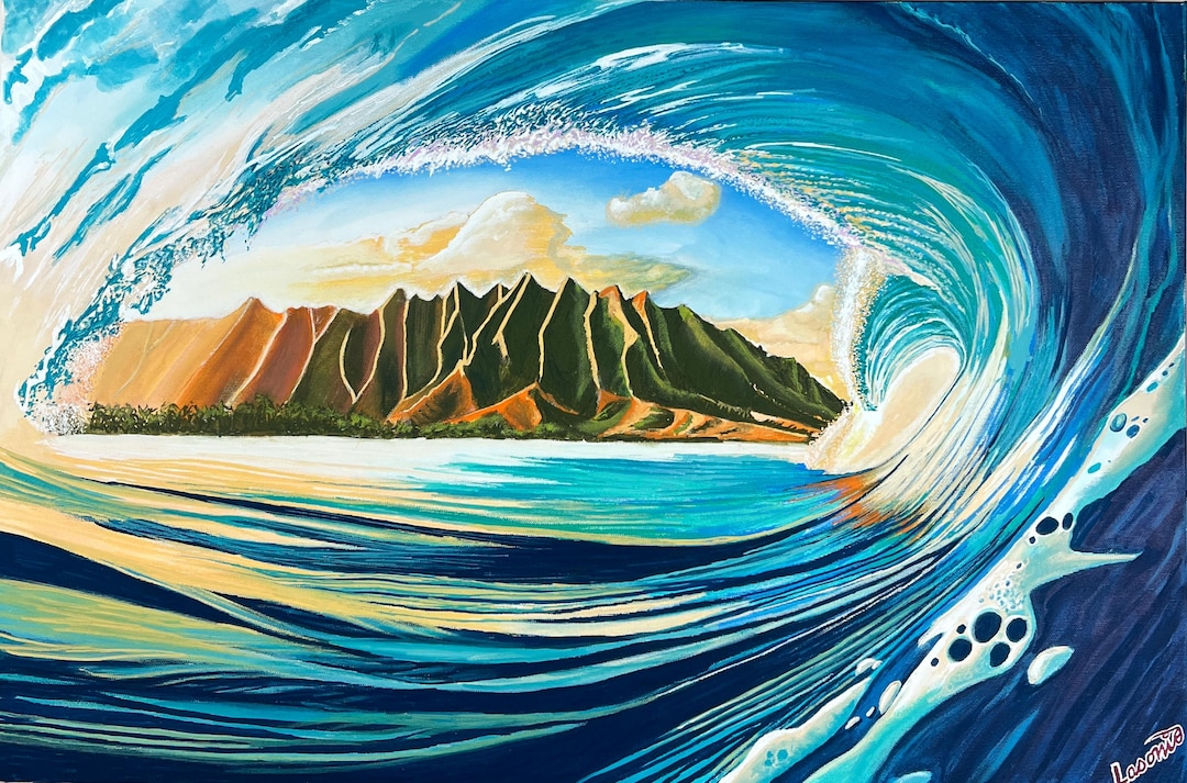 Diamond Head Waikiki Big Wave Art Print - Coastal Surf Wall Decor for ...
