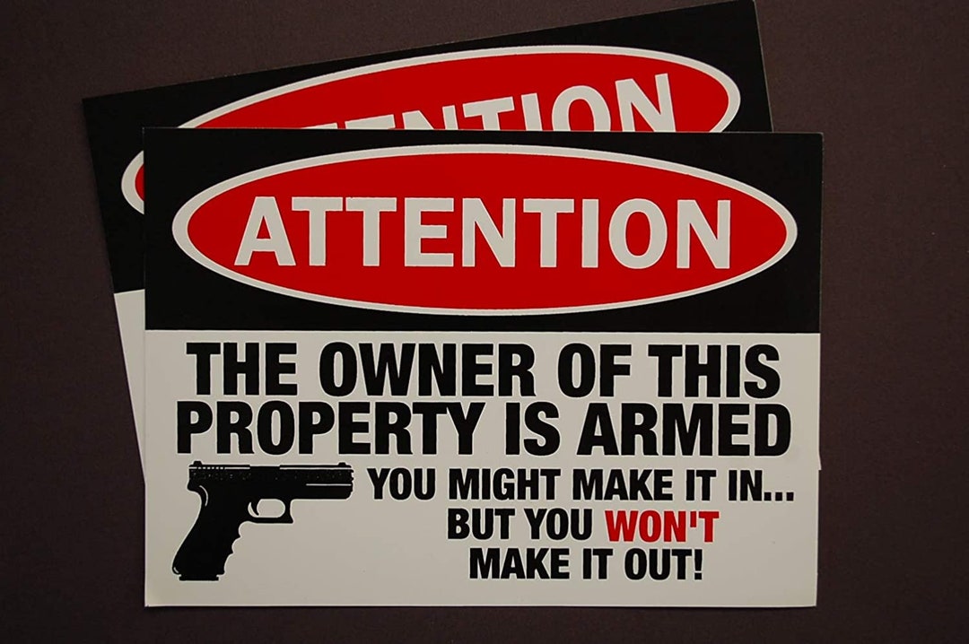Attention - Owner is Armed Warning Sticker Set (2 Pack!) 5" X 3.5" 2nd ...