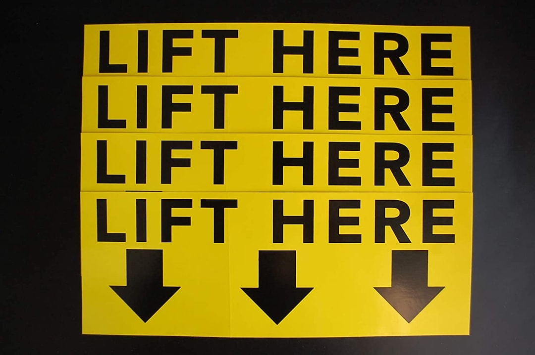 Lift Here Sticker Vinyl Decal (4 Pack!) 10" X 3.75" Safety Sign Indoor ...