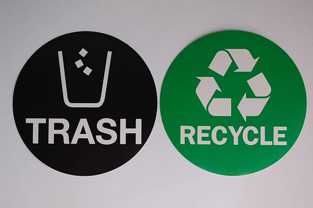 Recycle & Trash Stickers Vinyl Decals (2 Pack) 5" Diameter for Trash ...