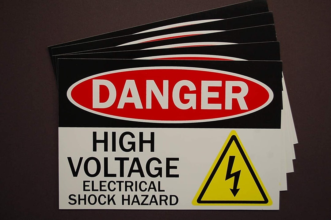 Danger - High Voltage Electrical Shock Hazard Vinyl Stickers (5 Pack ...