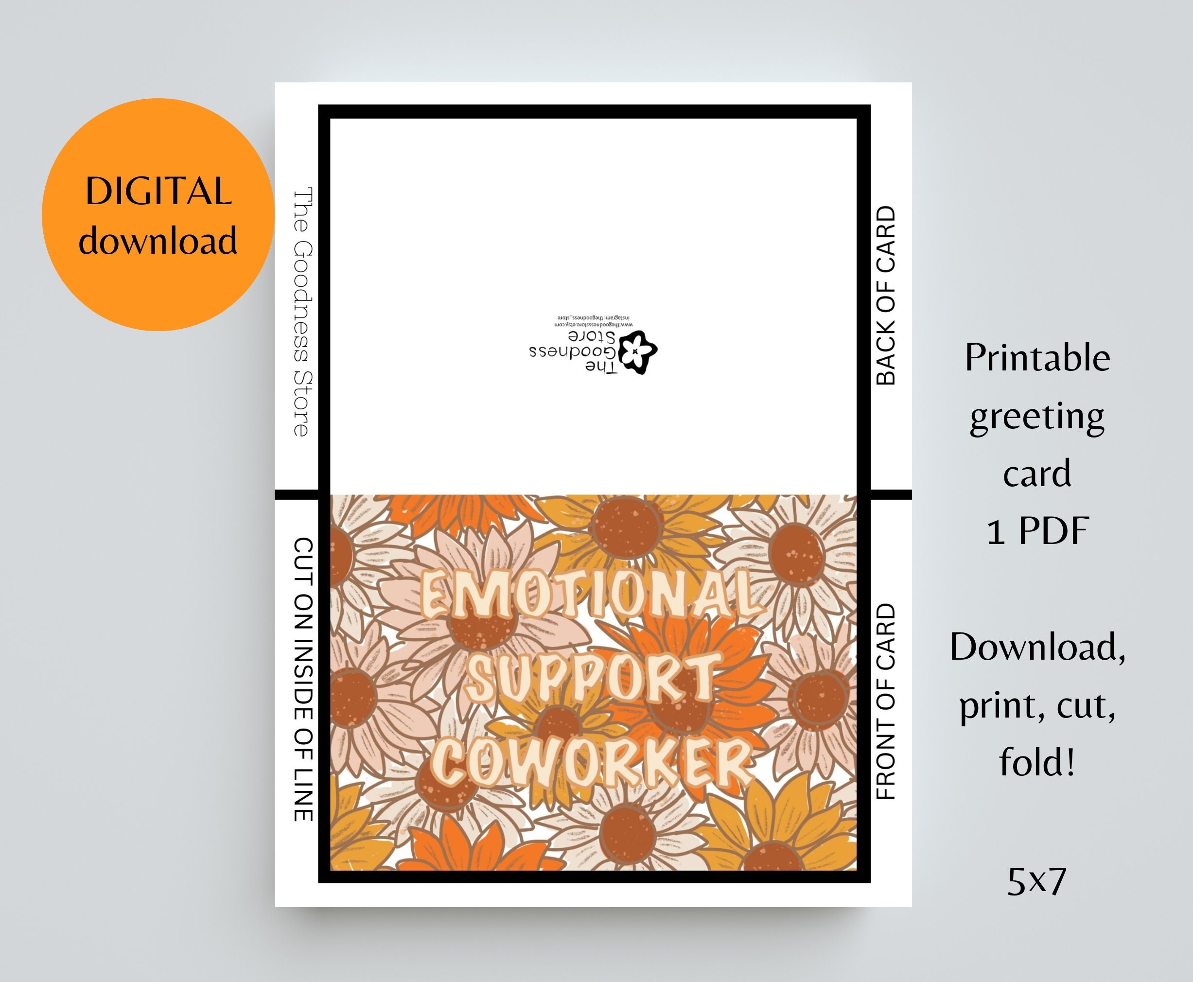 Printable Card Greeting Card Download 5x7 PDF Coworker Funny Blank ...