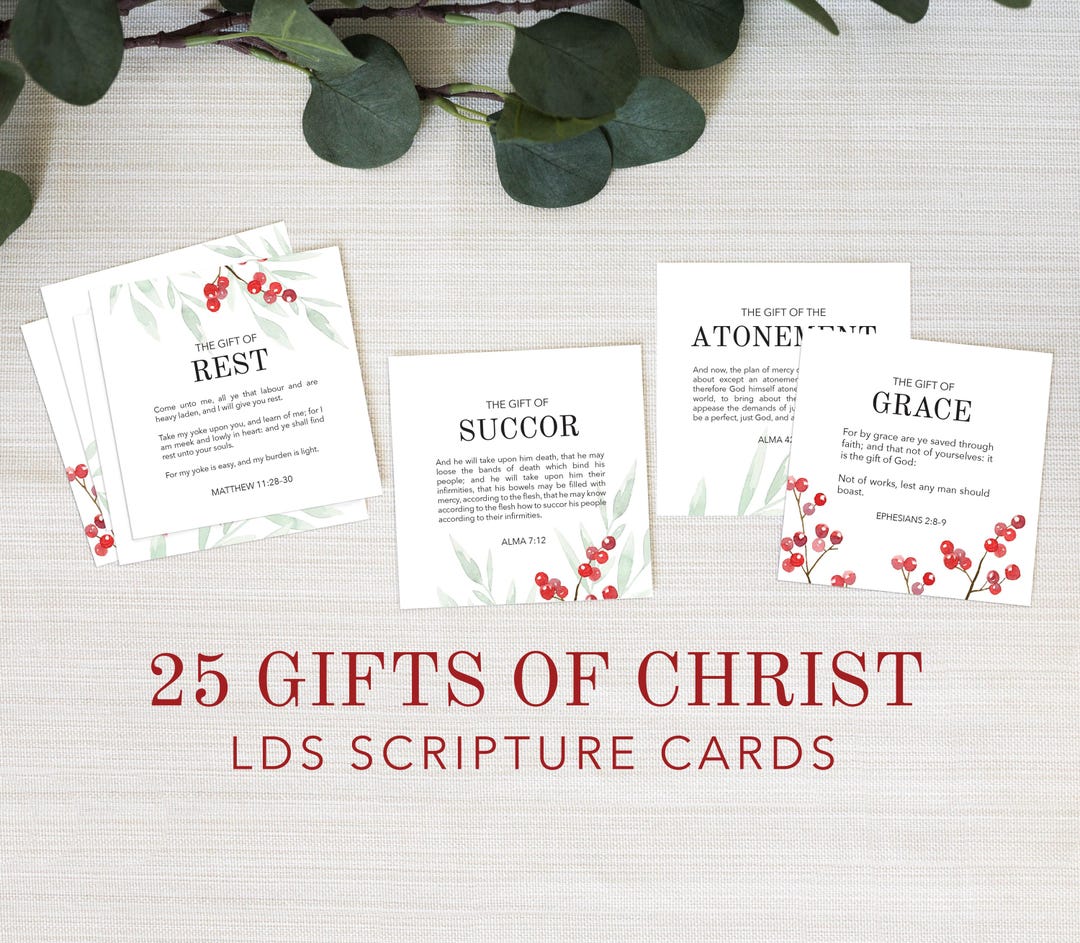 LDS 25 Gifts of Christ Christmas Advent | LDS Scripture Card Set ...
