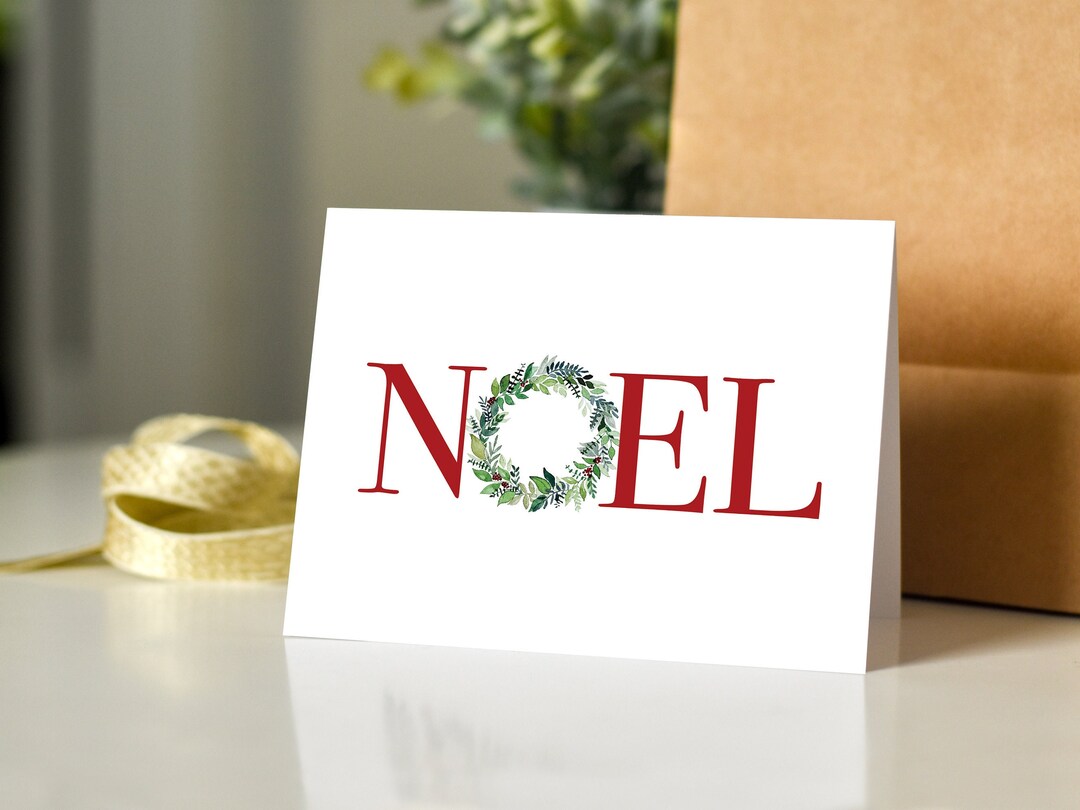 Noel Wreath Card, Christmas Card, Christmas Watercolor Card, Holiday ...