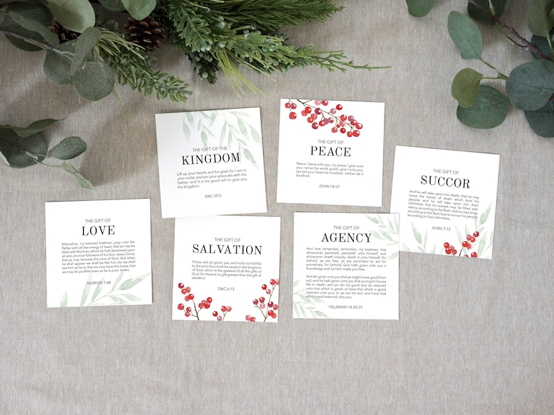 LDS 25 Gifts of Christ Christmas Advent | LDS Scripture Card Set ...