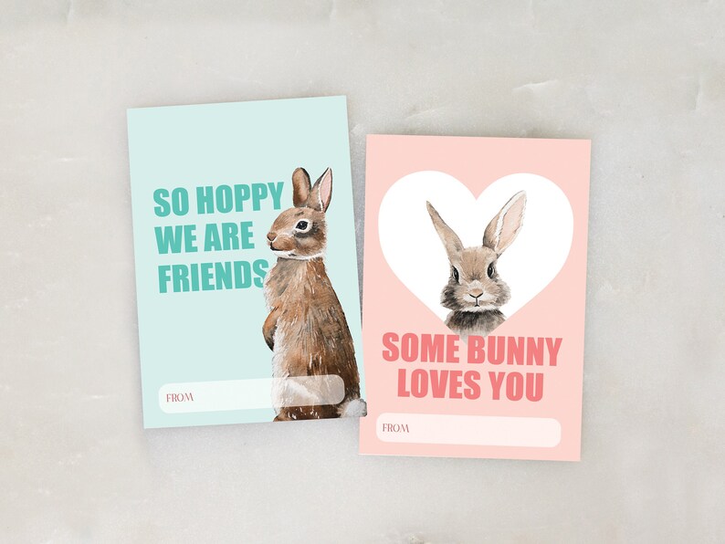 Bunny Valentine Cards, Printable Valentine, Valentine Tags, Classroom ...