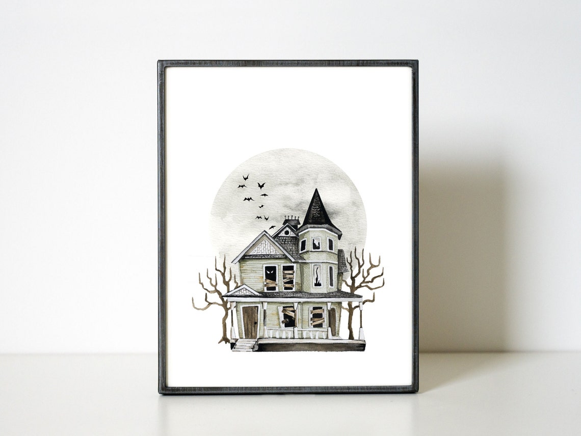Haunted House Print Printable Halloween Decor Spooky - Etsy