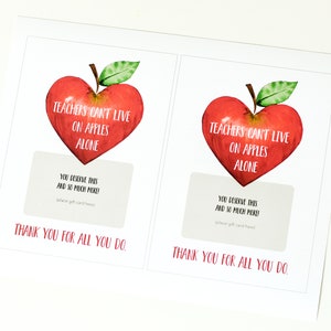 Teacher Appreciation, Gift Card Holder, Teachers Can't Live on Apples ...