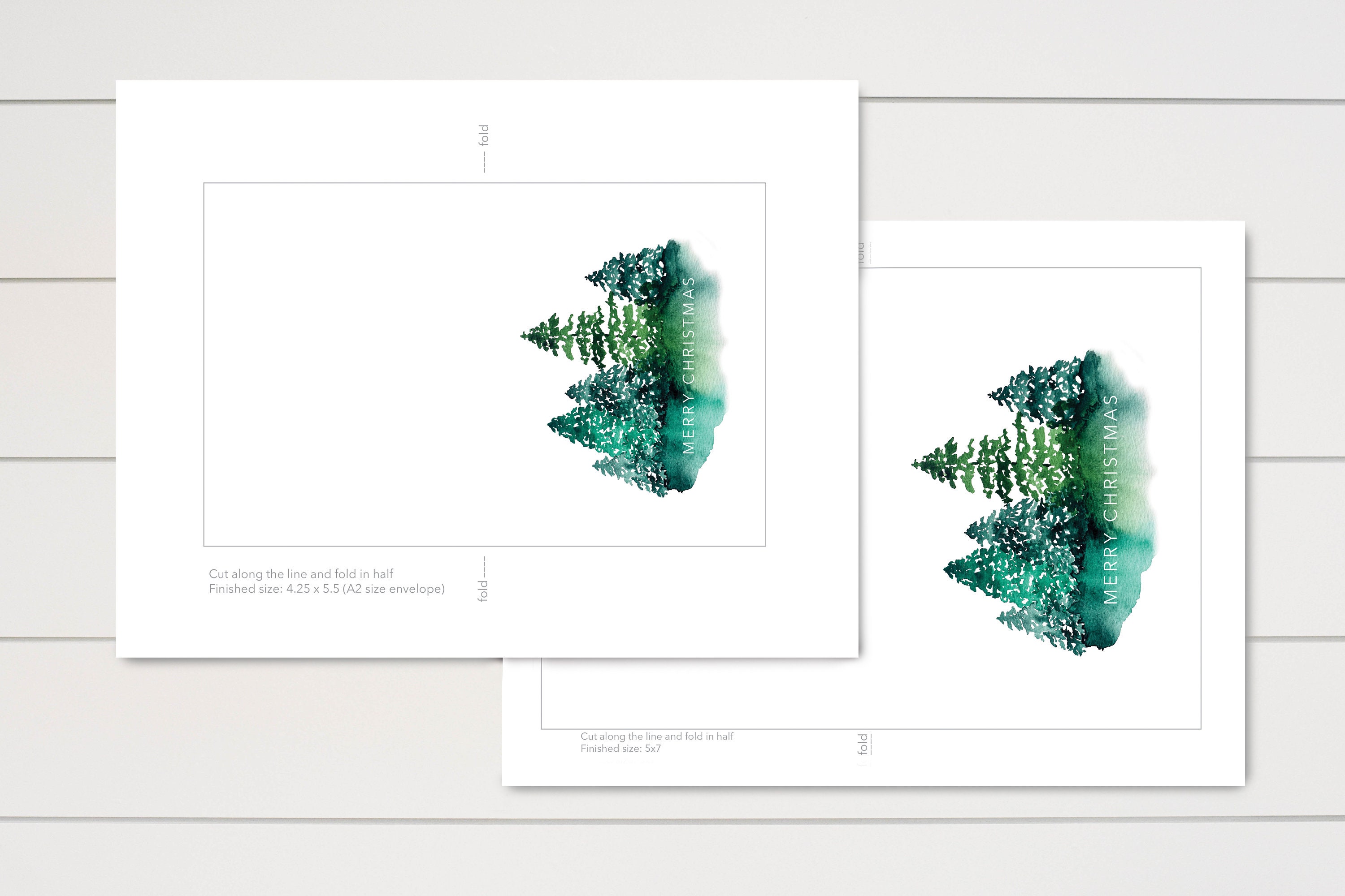 Printable Cards Evergreen Trees Christmas Card Watercolor | Etsy