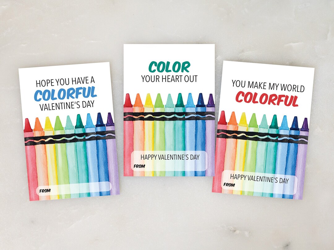 Crayon Valentine, Printable Valentine Card, Colorful Art Valentine ...