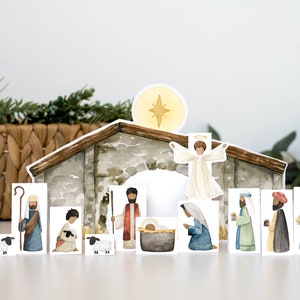 Paper Nativity Set With Scripture Story Cards | Printable Nativity Set ...