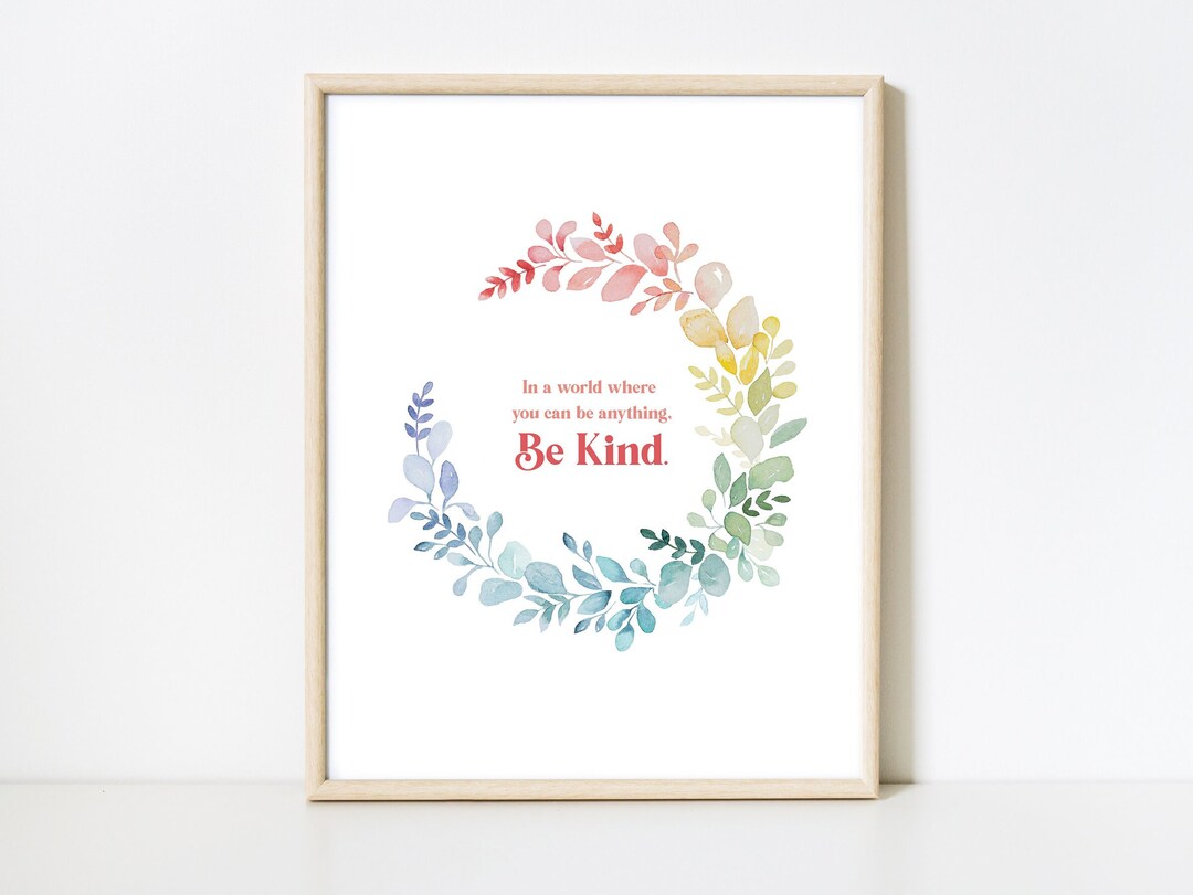 Be Kind Print Printable Wall Art Rainbow Wreath Girls Room Decor ...