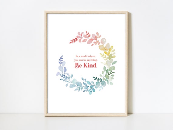 Be Kind Print Printable Wall Art Rainbow Wreath Girls - Etsy