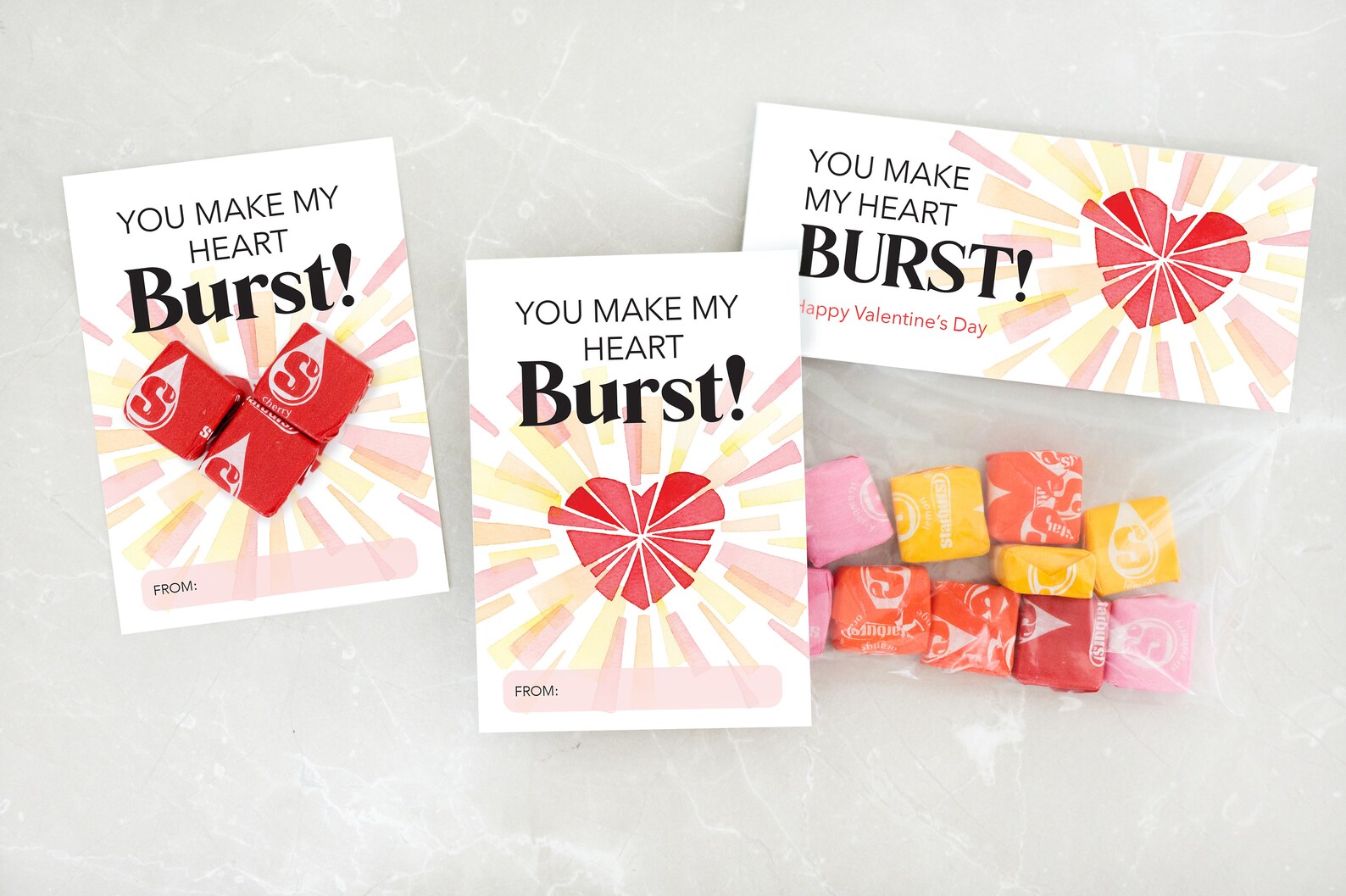 Printable Starburst Valentine Cards | Valentine Treat Topper ...