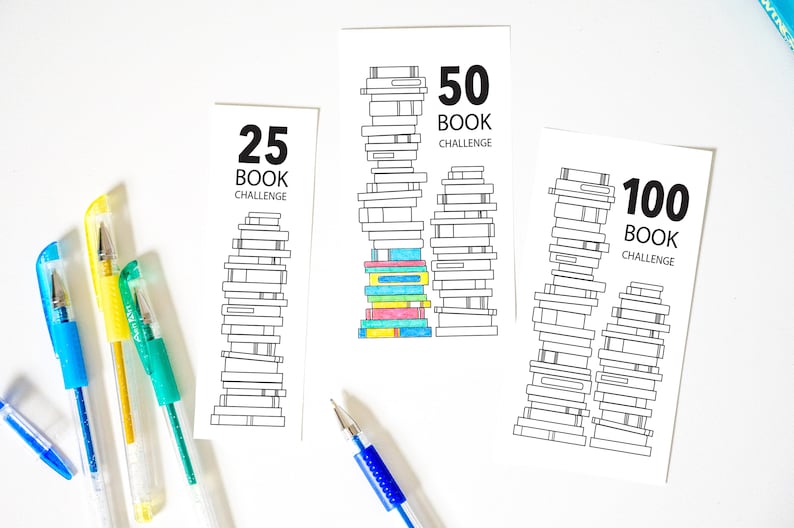 Printable Book Tracker Bookmark 25 50 100 Book Challenge - Etsy