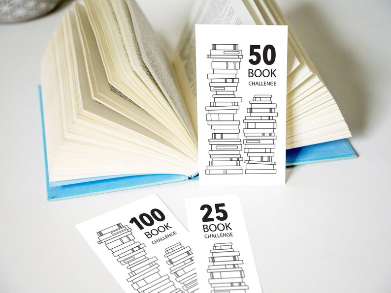 Printable Book Tracker Bookmark 25 50 100 Book Challenge - Etsy
