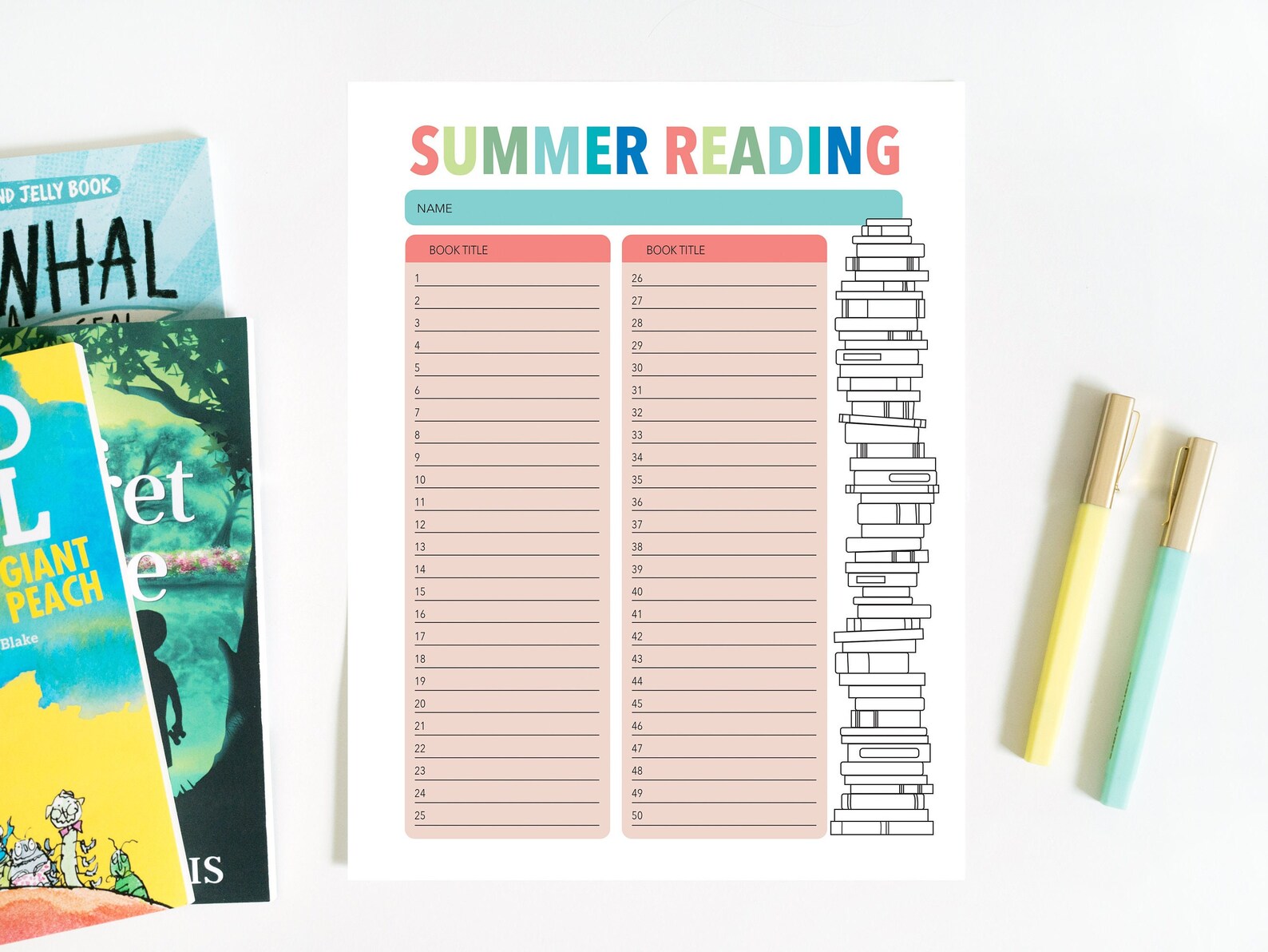 Summer Reading Chart Summer Reading Log 50 Book Challenge - Etsy