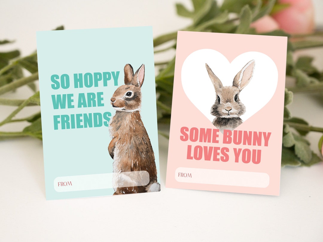 Bunny Valentine Cards, Printable Valentine, Valentine Tags, Classroom ...