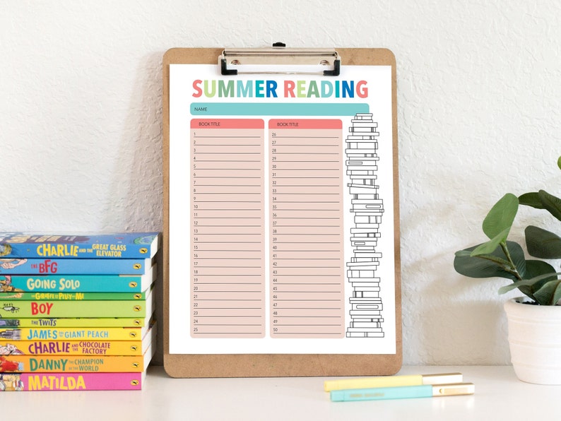 Summer Reading Chart Summer Reading Log 50 Book Challenge - Etsy