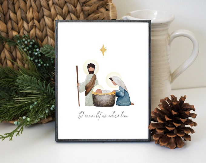 EDITABLE Watercolor Nativity Card Printable, Christmas Card Template ...