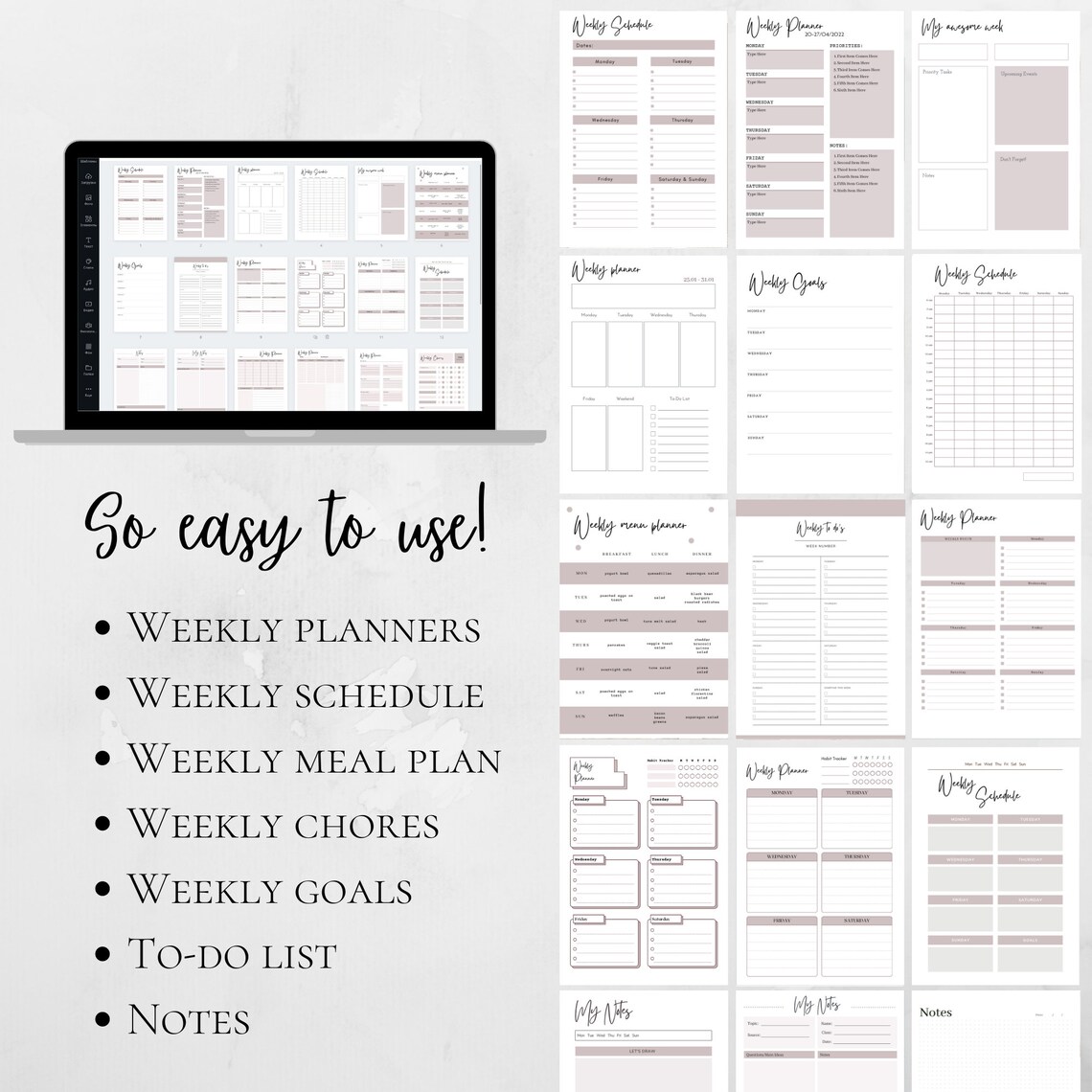 Printable Weekly Planner Templates Canva Customizable Planner - Etsy