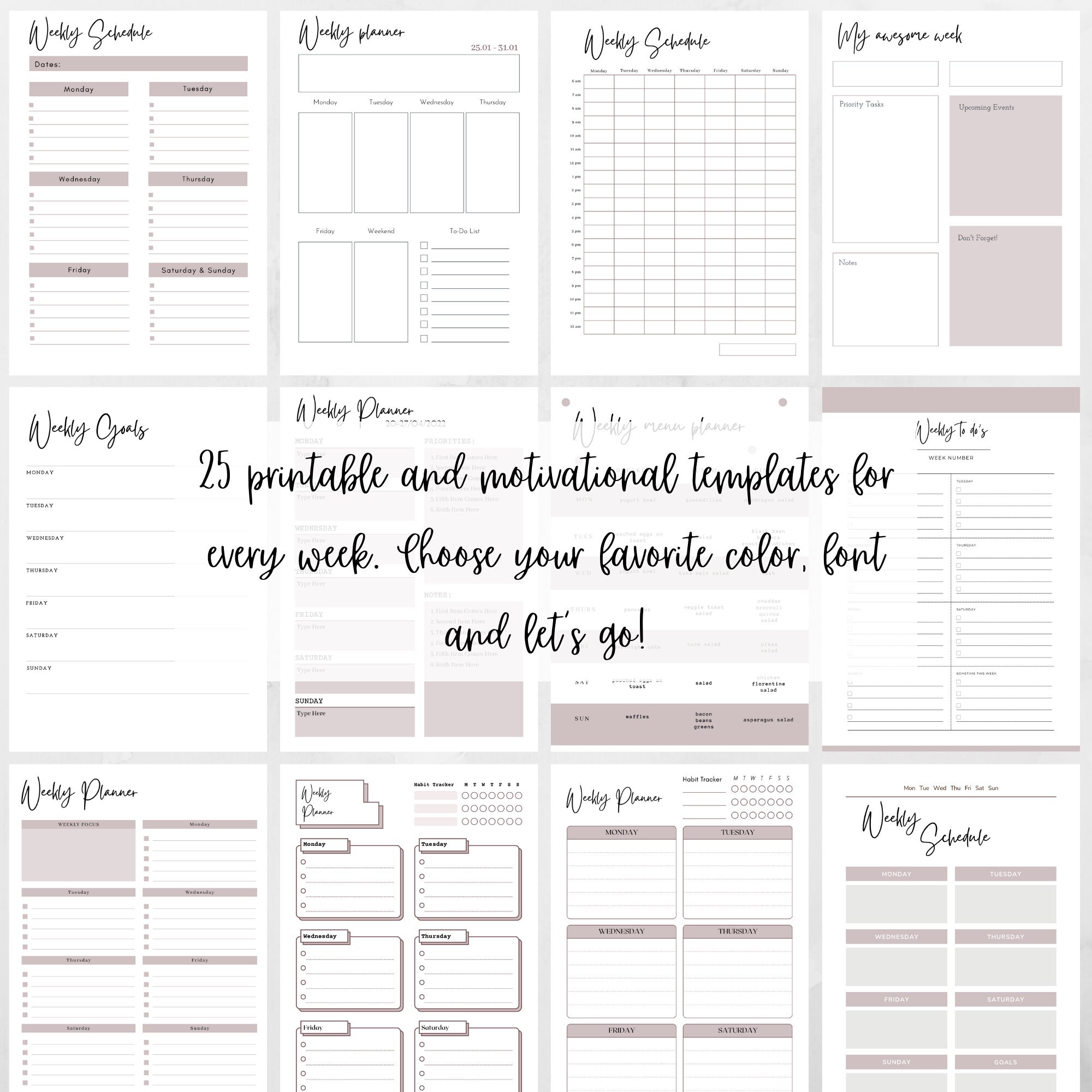 Printable Weekly Planner Templates Canva Customizable Planner - Etsy