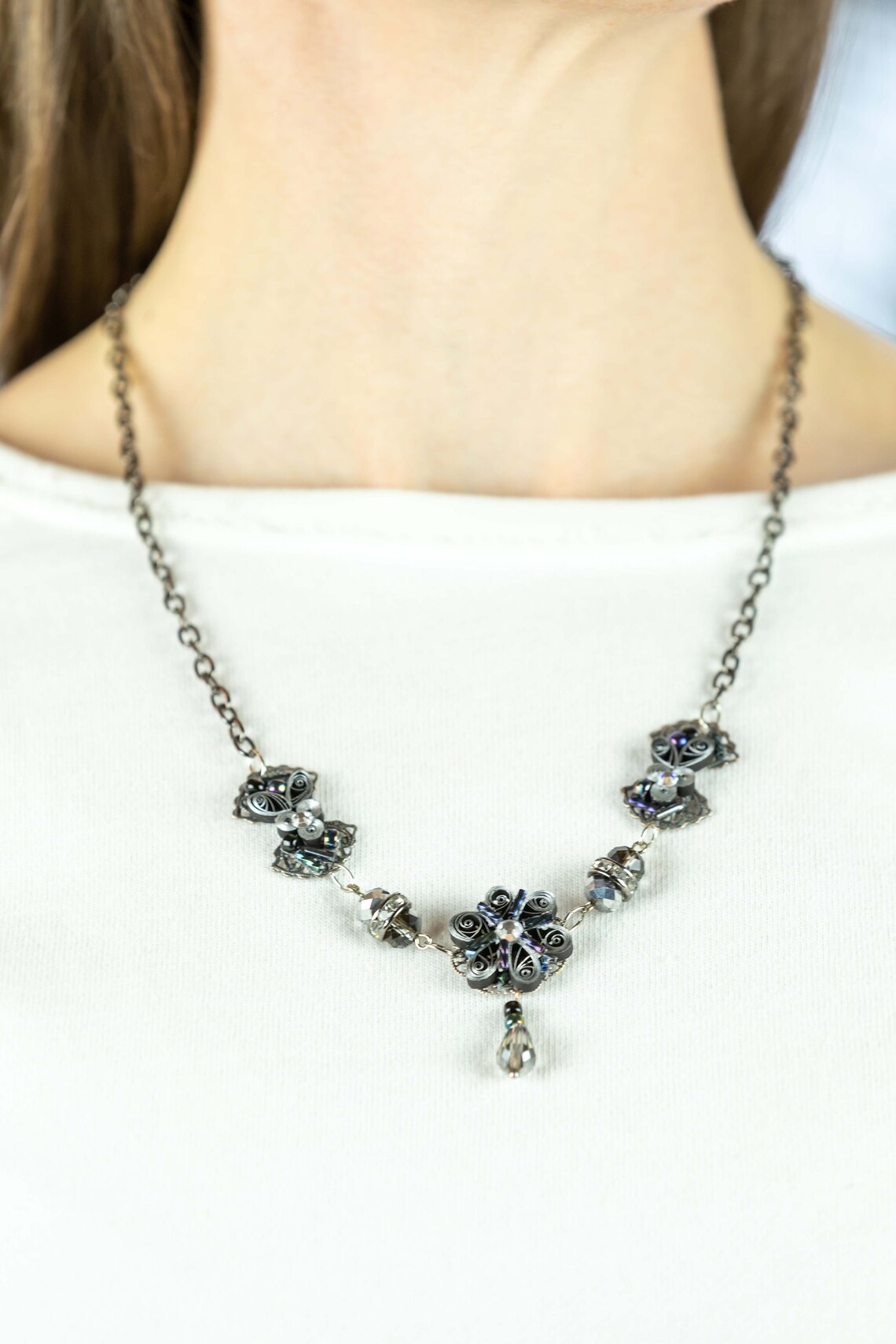 Blackand Silver Quilling Bow Necklace - Etsy