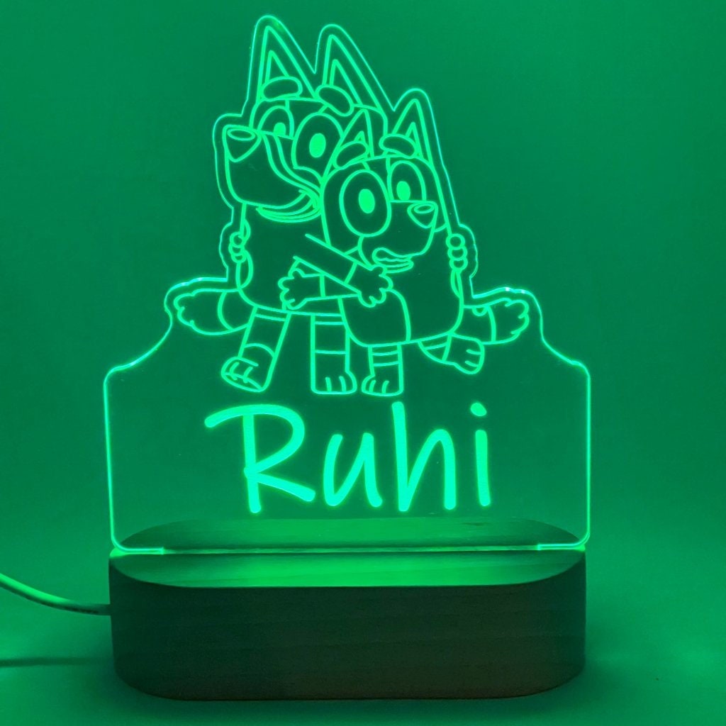 Personalised Bluey and Bingo Led Night Light| Kids Custom Name Night ...