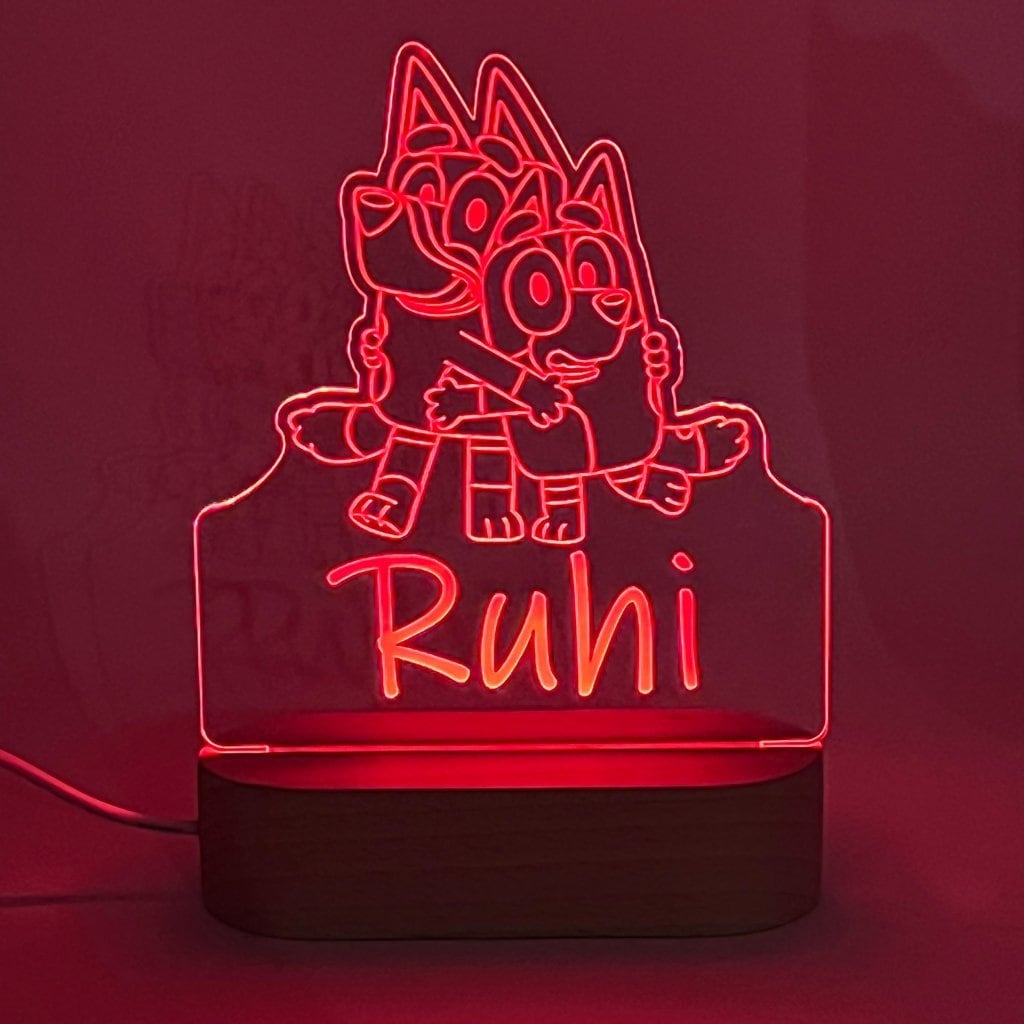 Personalised Bluey and Bingo Led Night Light| Kids Custom Name Night ...