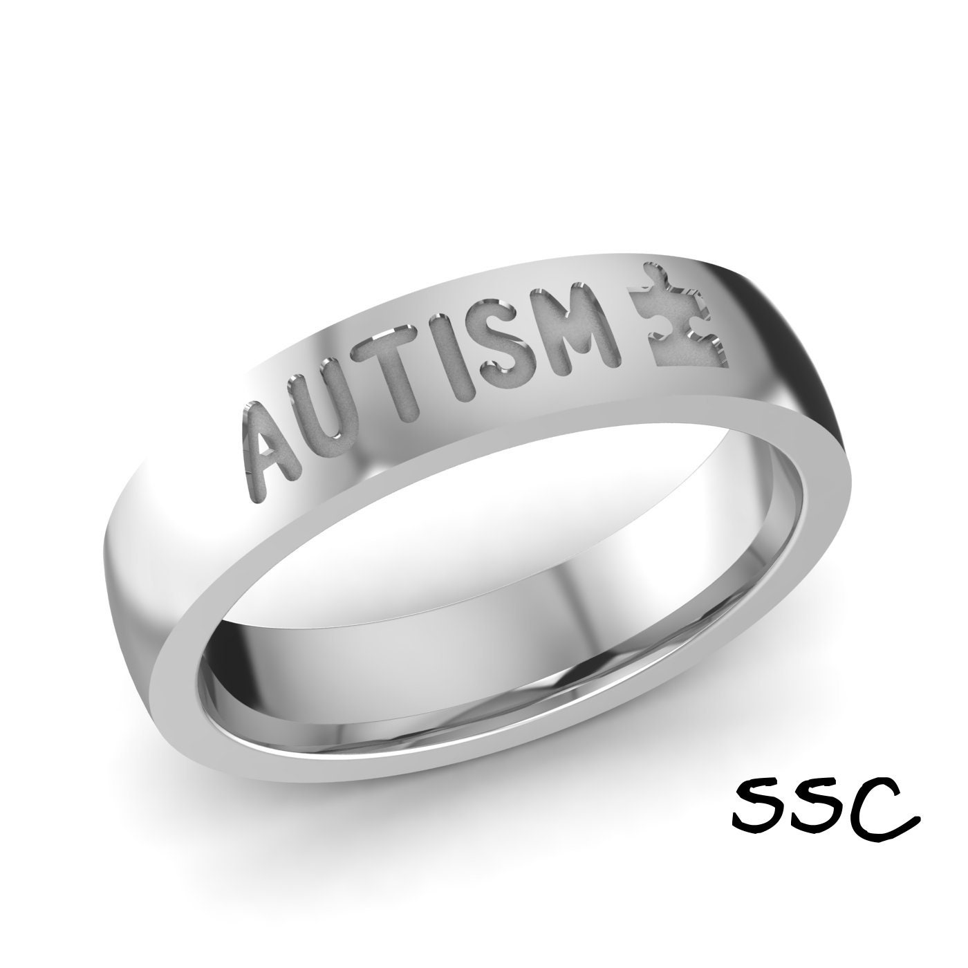 Sterling Silver Autism Awareness Band, 4.5mm, Comfort Fit, Free ...