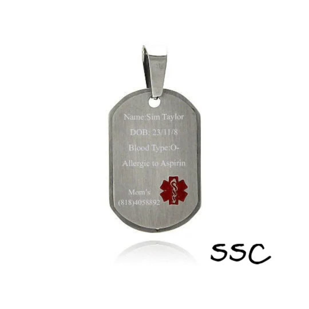 Stainless Steel Medical Dog Tag, Free Engraving, Medical ID Necklace - Etsy