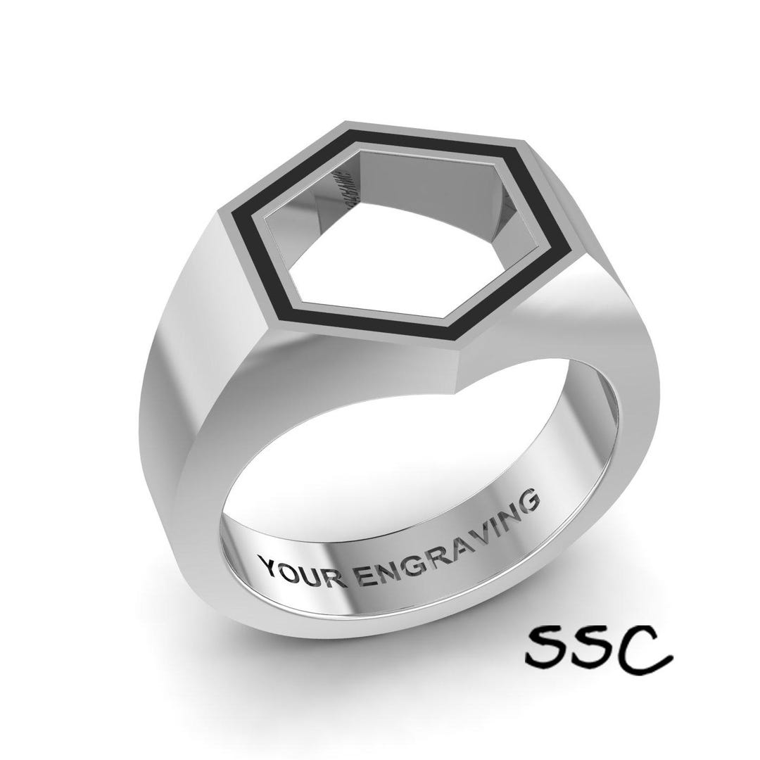 Sterling Silver Hexagon Ring, Custom Enamel, Free Engraving - Etsy