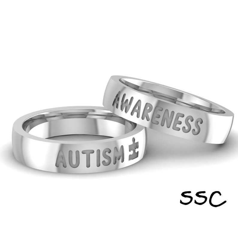 Sterling Silver Autism Awareness Band, 4.5mm, Comfort Fit, Free ...