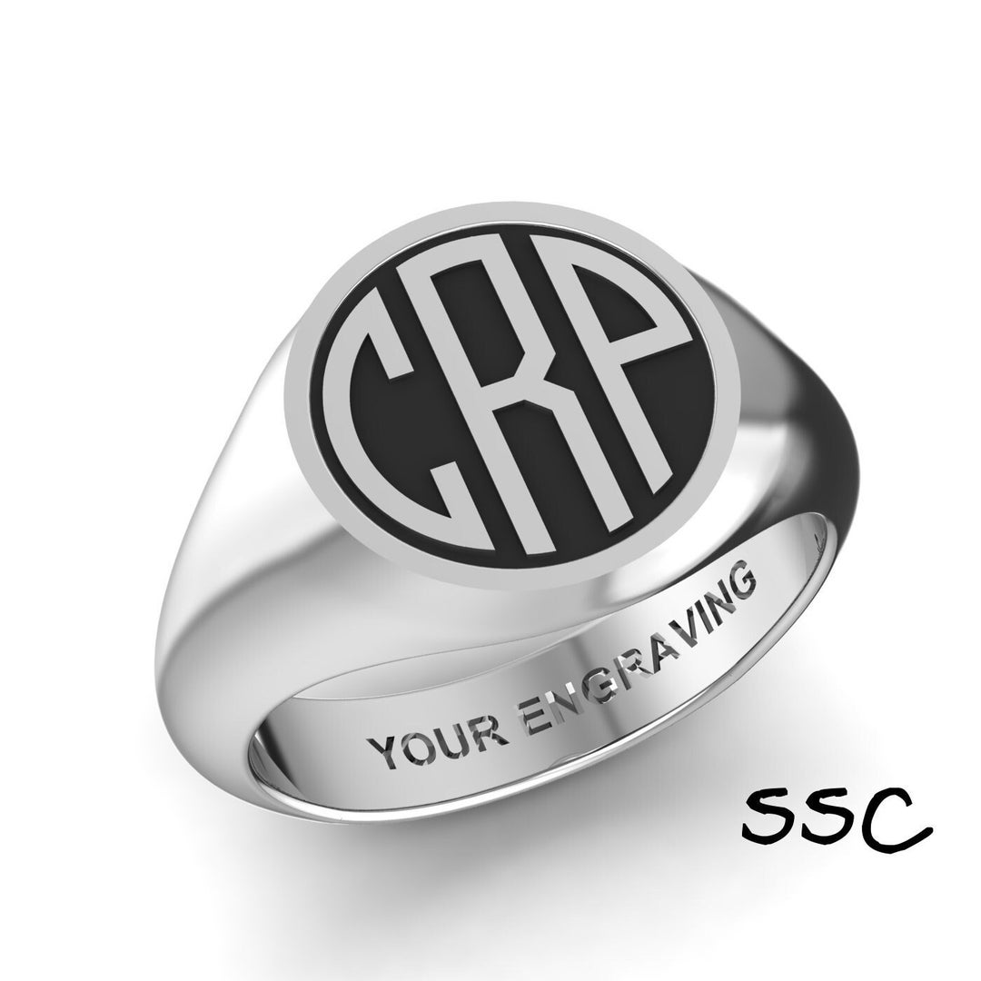 Sterling Silver Monogram Signet Ring, Custom Enamel, Multiple Sizes ...