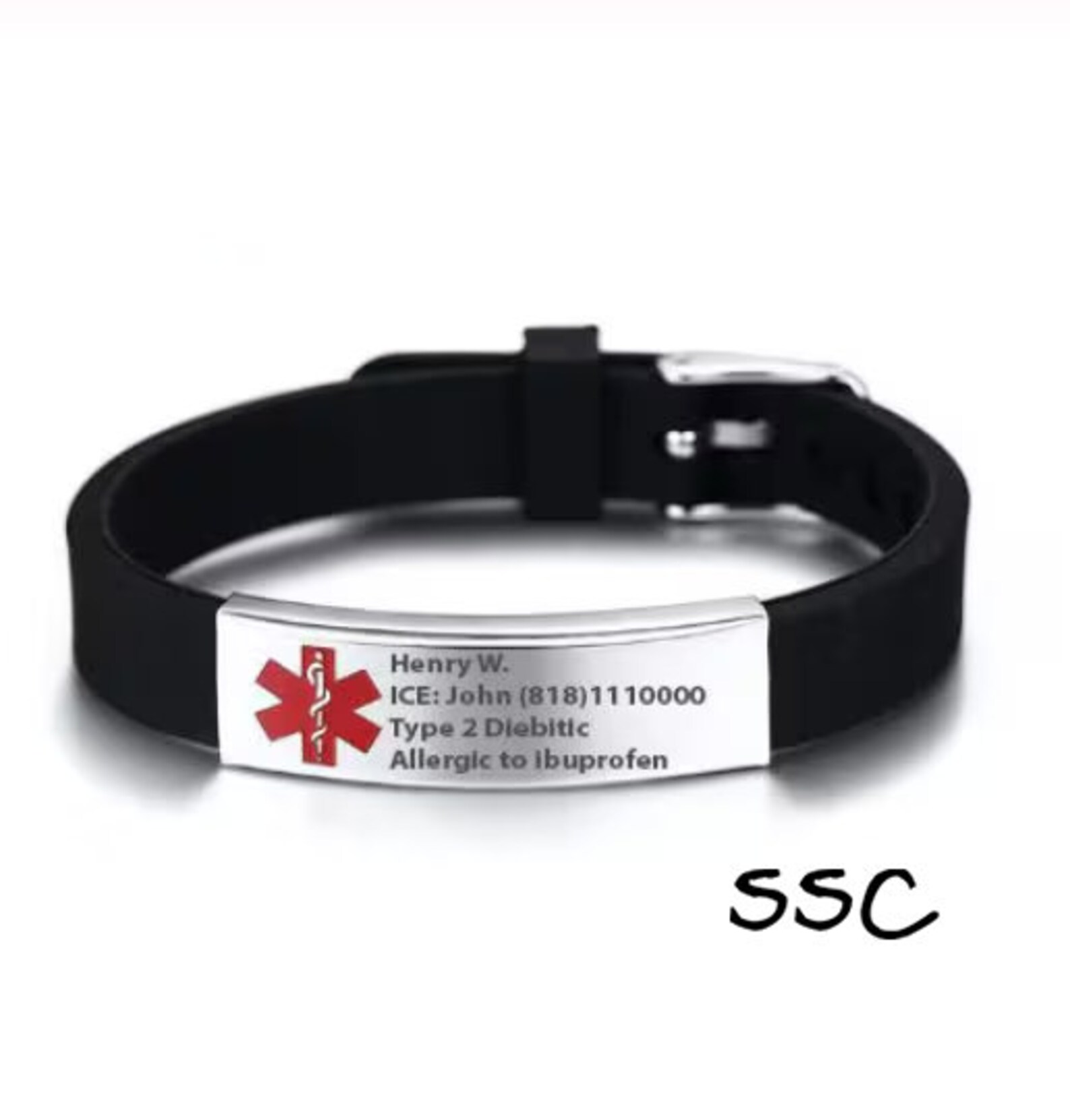 Stainless Steel Medical ID Bracelet, Adjustable Closure, Personalized ...