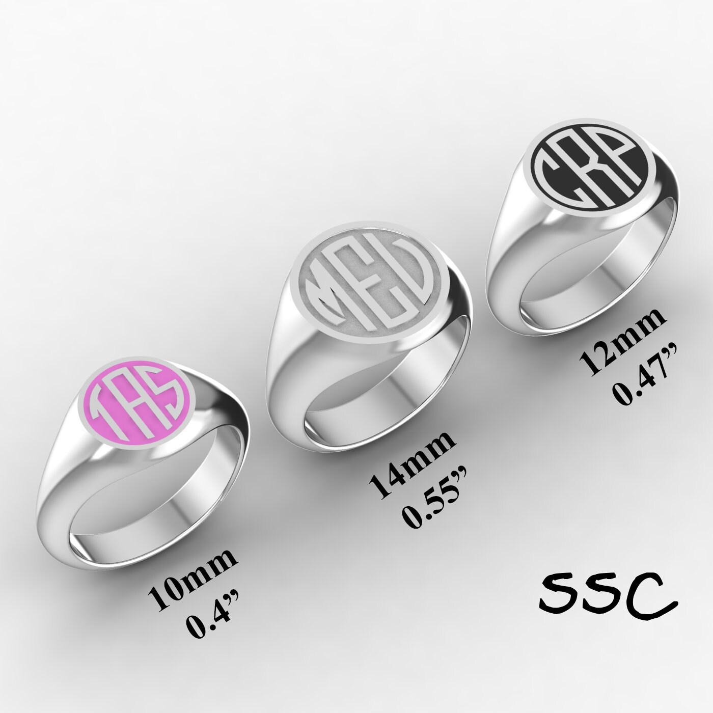 Sterling Silver Monogram Signet Ring, Custom Enamel, Multiple Sizes ...