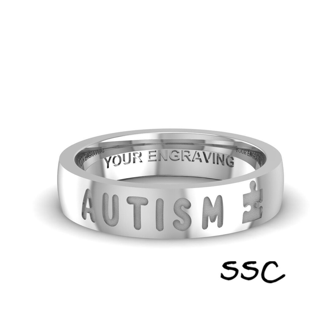 Sterling Silver Autism Awareness Band, 4.5mm, Comfort Fit, Free ...
